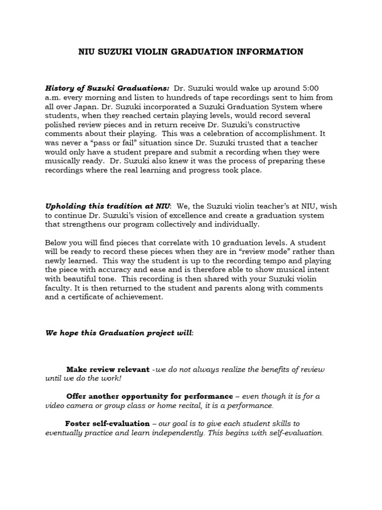 NIU Suzuki Violin Graduation Guide | PDF | Classical Music | Musical ...