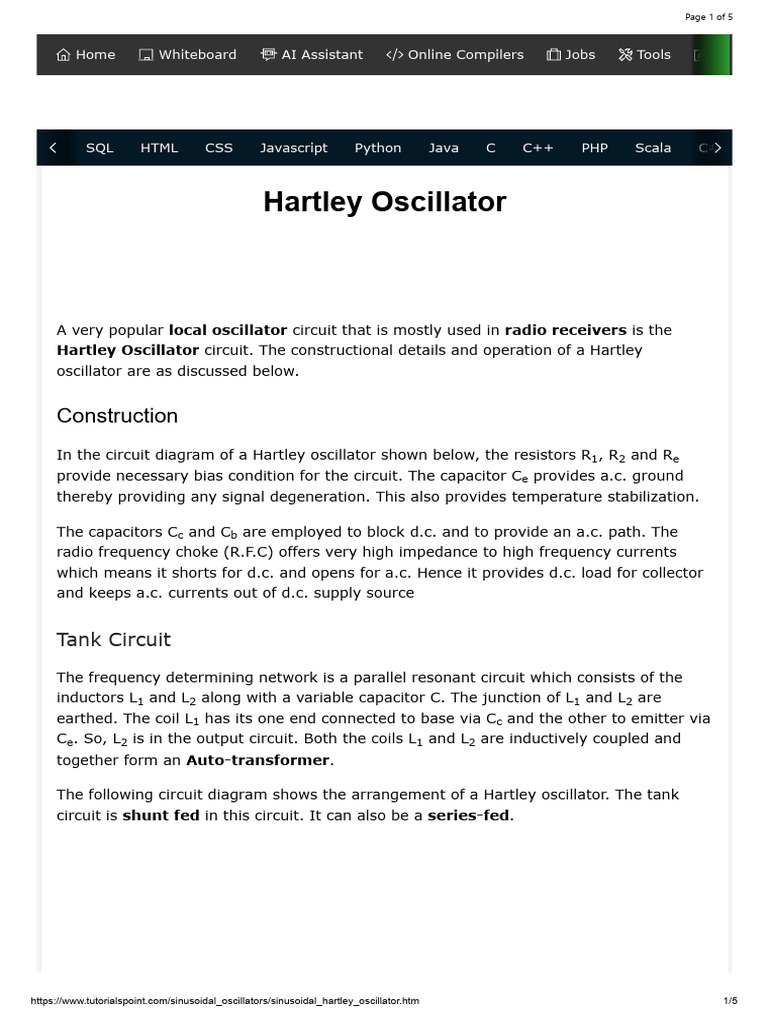 Sinusoidal Hartley Oscillator | PDF | Electronic Oscillator | Inductor