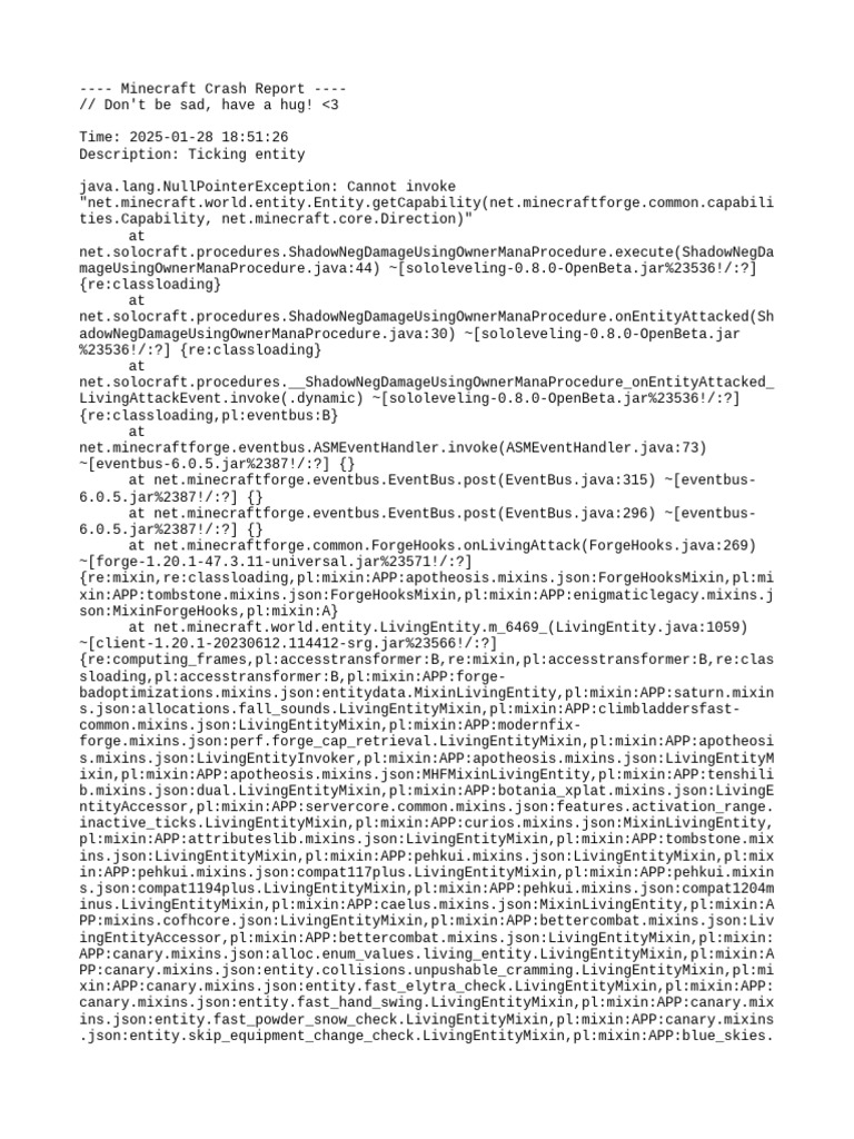 Minecraft Ticking Entity Crash Report | PDF