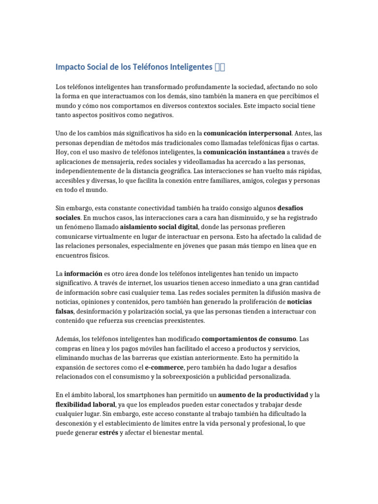 Impacto Social de Los Telefonos Inteligentes | PDF | Internet | Smartphone