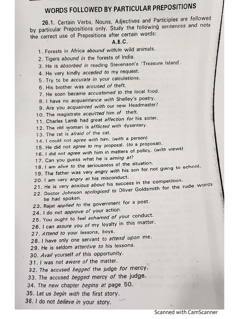 Words Followed by Preposition | PDF