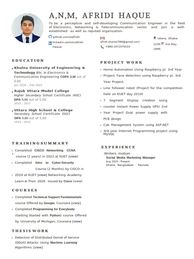 A. N. M. Afridi Haque CV Resume | PDF | Denial Of Service Attack | Computing