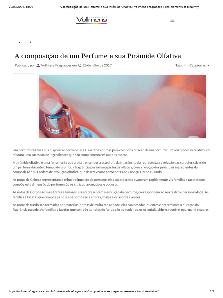 Composição e Pirâmide Olfativa do Perfume | PDF | Perfume