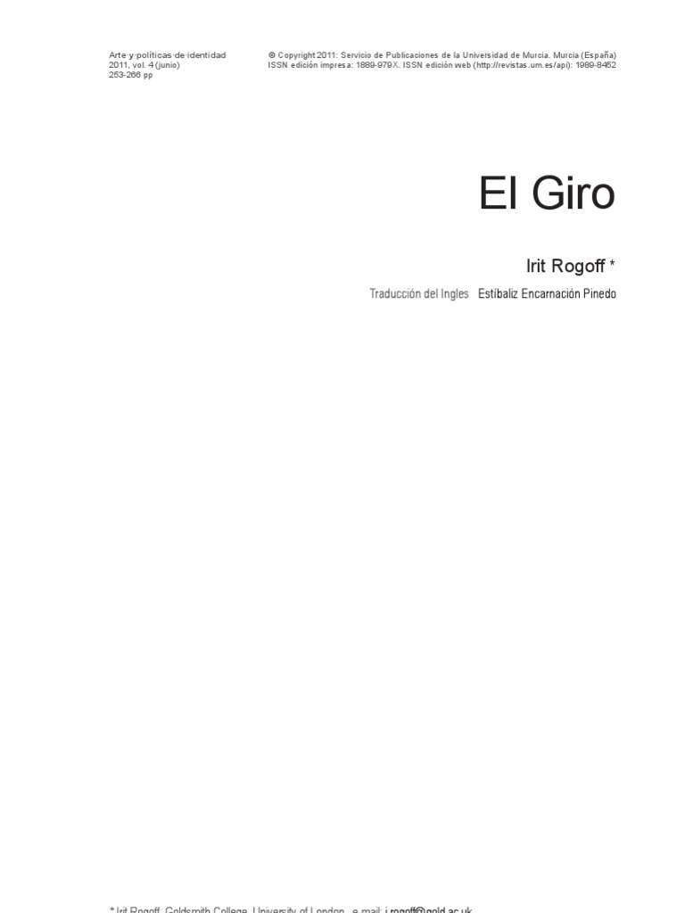 El Giro. Irit Rogoff en Arte y Políticas de Identidad. UM. | PDF ...