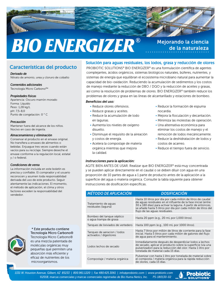 Bio Energizer Product Technical Bulletin PS SPA | PDF | Compost | Aguas residuales