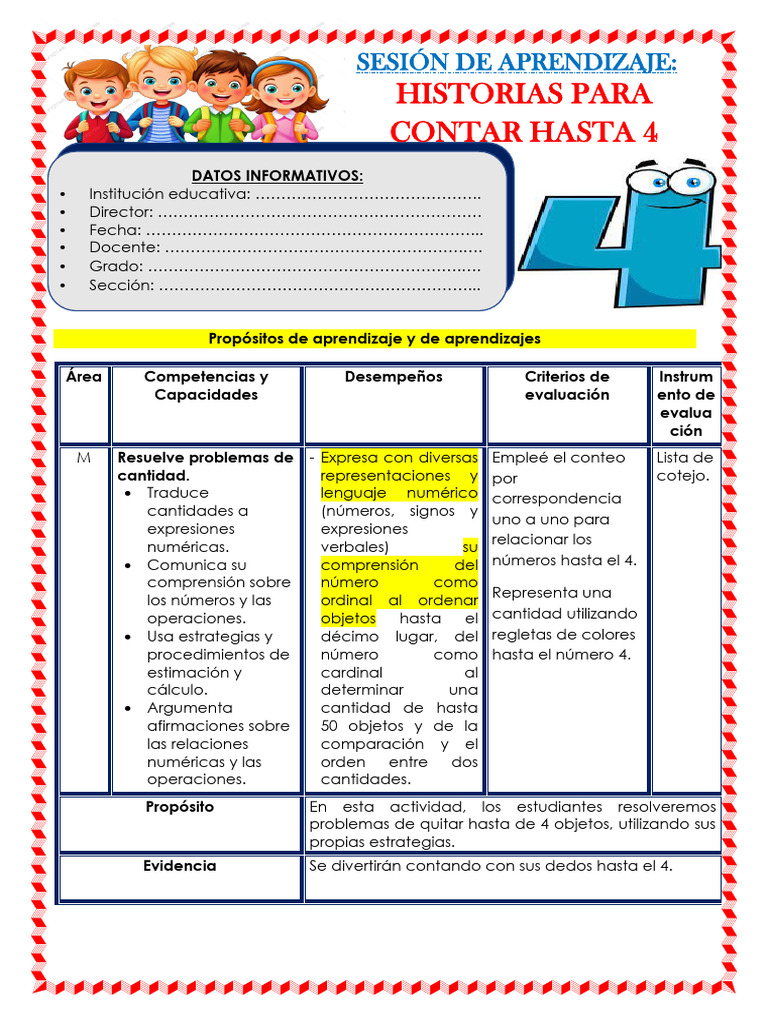 1° Sesión Día 3 Mat Historias para Contar Hasta 4 | PDF | Cognición ...