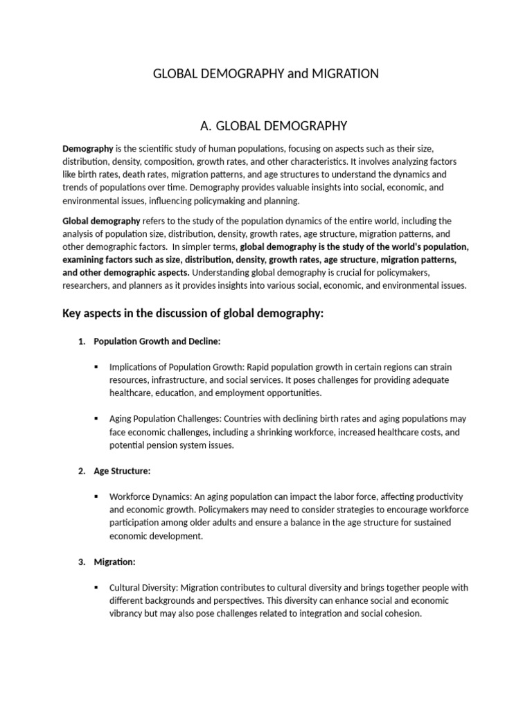 GLOBAL-DEMOGRAPHY-and-MIGRATION | PDF | Human Migration | Demography