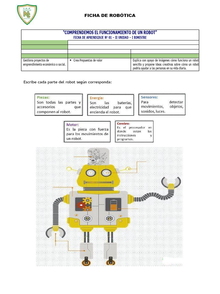 1° - Ficha #1 - Comprendemos El Funcionamiento de Un Robot | PDF
