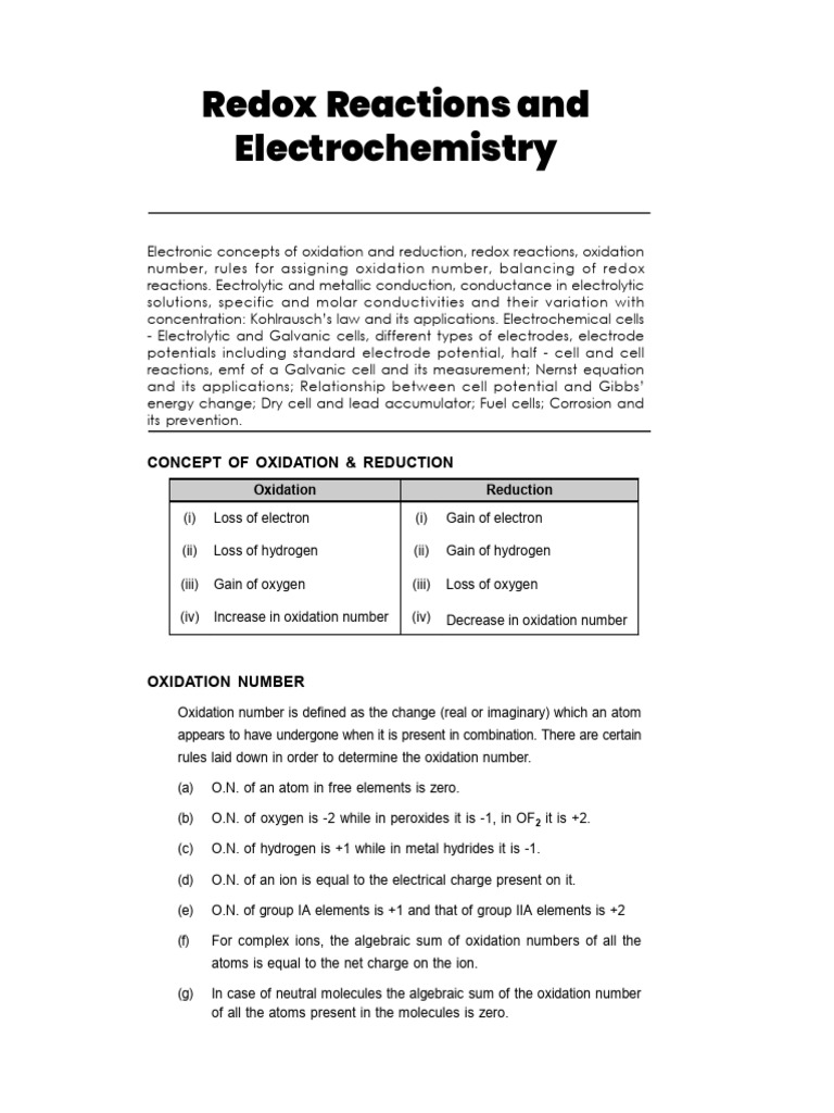 Revision Redox and Electrochemistry | PDF | Redox | Electrochemistry