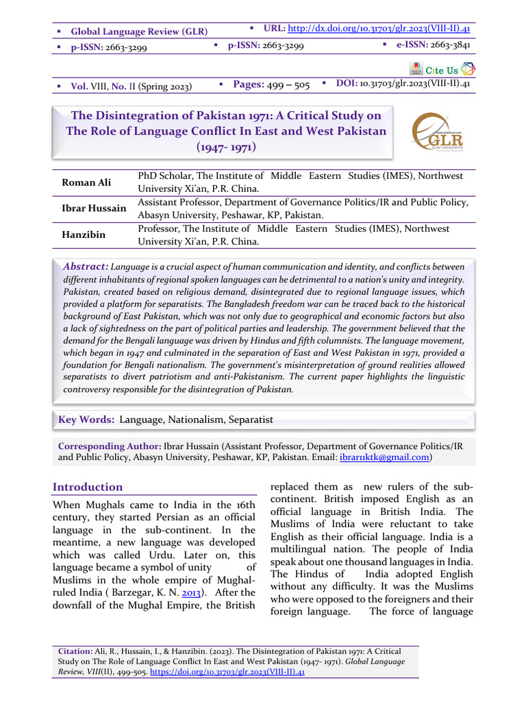 Disintegration 1971 and language conflictj | PDF | All India Muslim ...