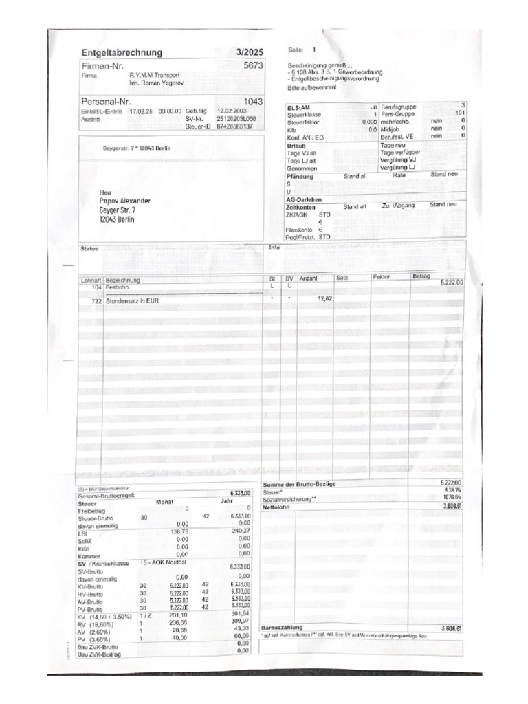Entgeltabrechnung | PDF