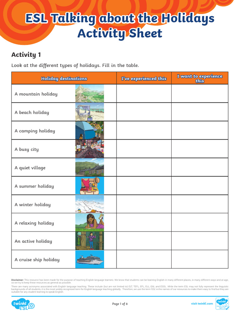 Talking About The Holidays Activity Sheet Teens A1 A2 - Ver - 2 | PDF ...