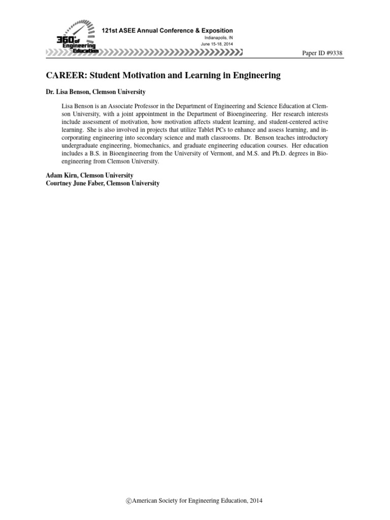 Career Student Motivation and Learning in Engineering 2014 | PDF ...