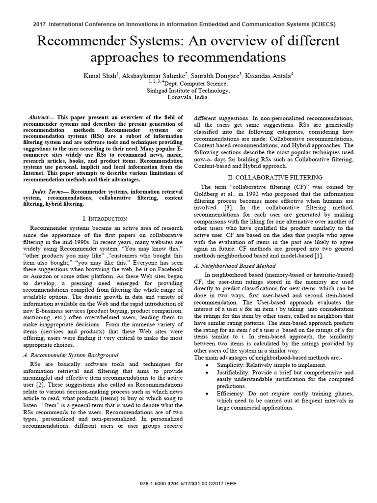 Recommender Systems an Overview of Different Approaches to ...