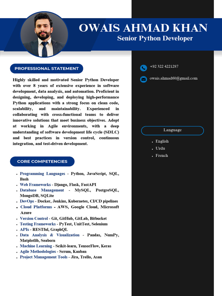 Owais Ahmad Khan - Senior Python Developer | PDF | Software Development | Python (Programming ...