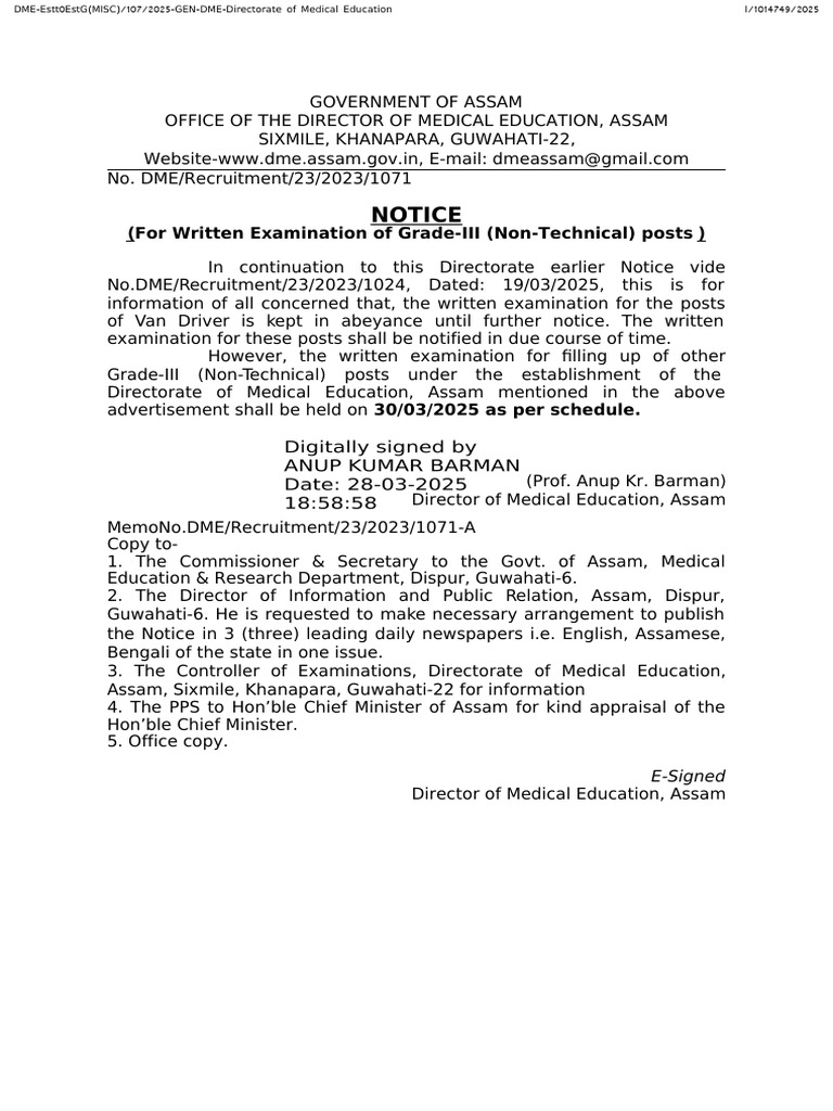 Notice-Written Examination of Van Driver | PDF | Languages Of India
