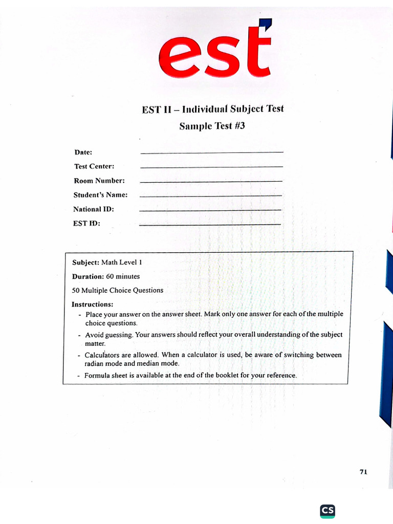 EST 2 Sample Test 3 | PDF