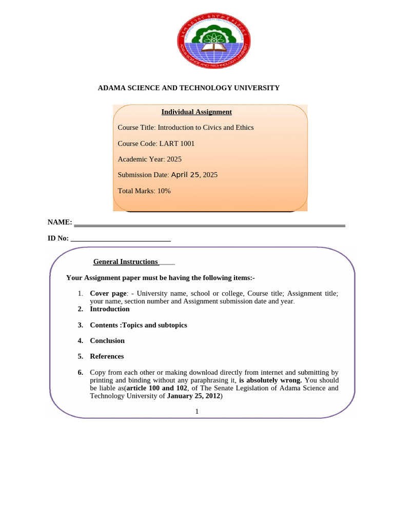 Civics and Ethics Individual Assignment | PDF