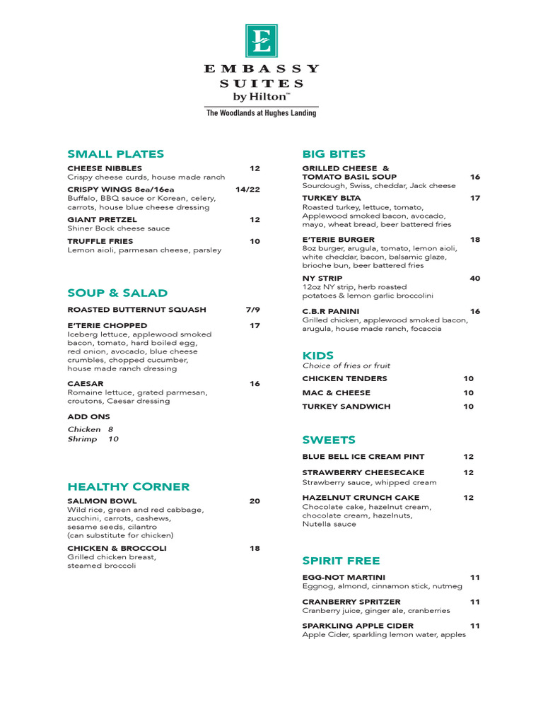 Embassy Suites Menu Overview | PDF | Bacon | Salad