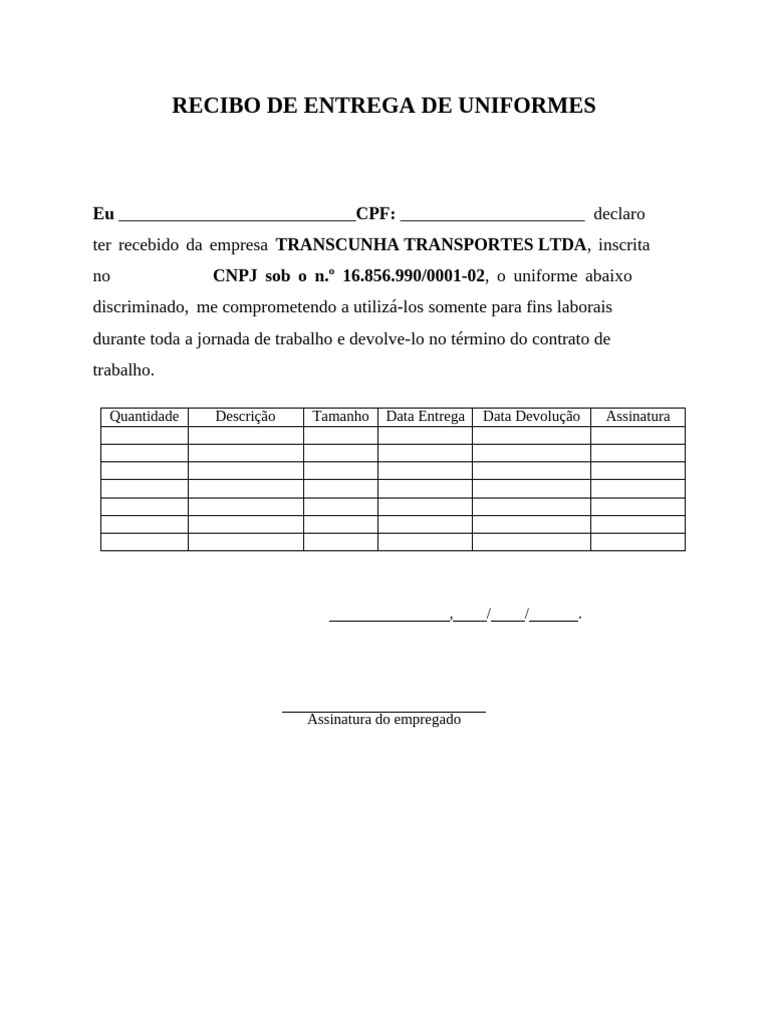 Termo de Uniforme e EPI | PDF