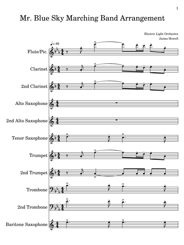 Mr. Blue Sky Marching Band Score | PDF | Tenor Saxophone | Saxophone