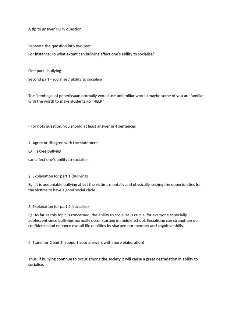 SPEAKING PART 3 A tip to answer HOTS question | PDF