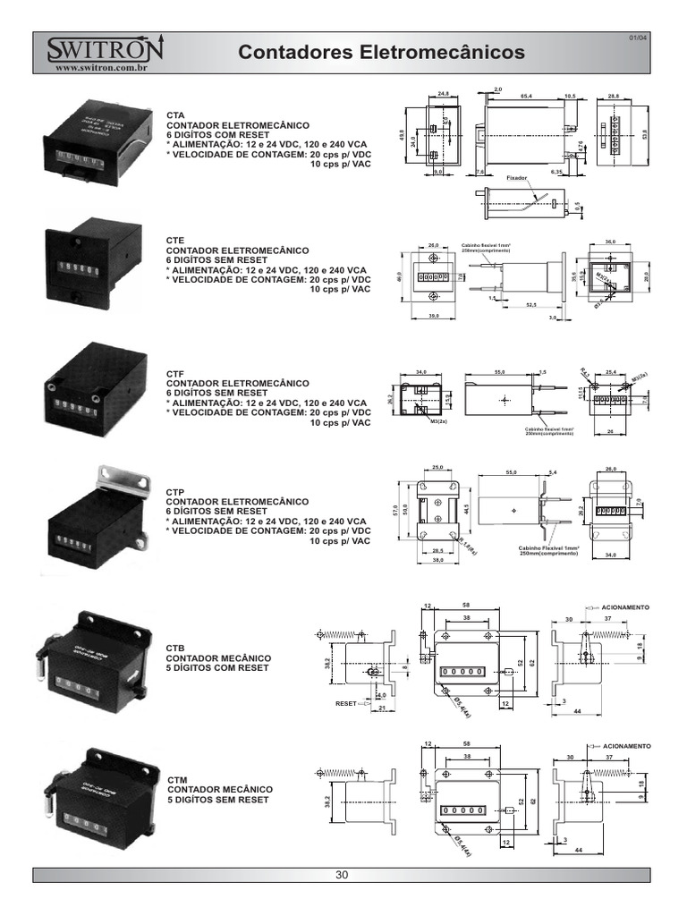 Contadores Eletromecânicos: Modelos e Especificações | PDF