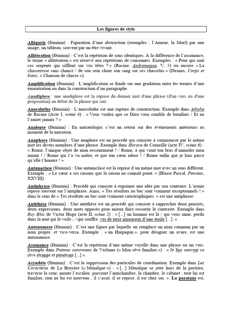 Figures de style : définitions et exemples | PDF | Genre grammatical ...