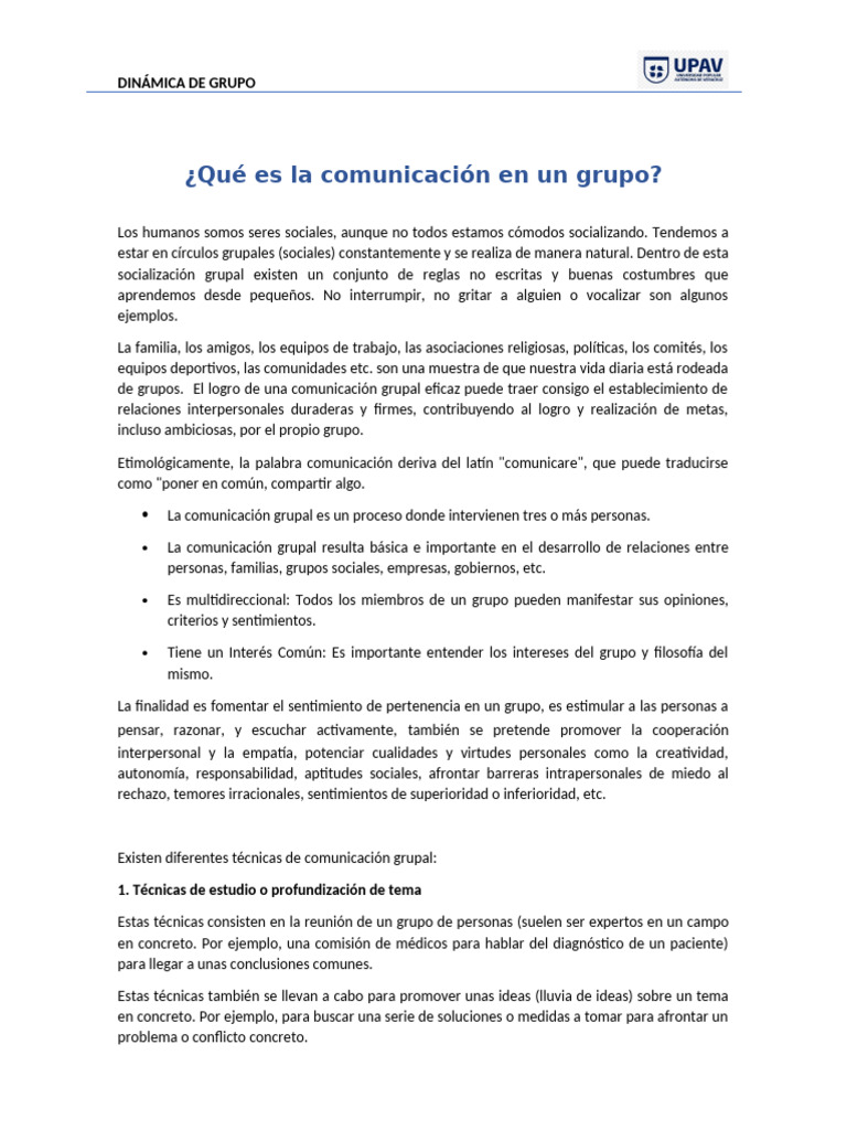 Comunicacion Grupal | PDF | Conceptos psicologicos | Ciencias del comportamiento