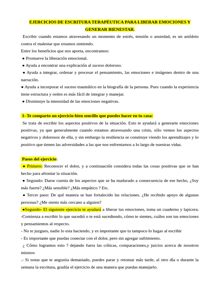 Ejercicios para Escritura Terapeutica | PDF