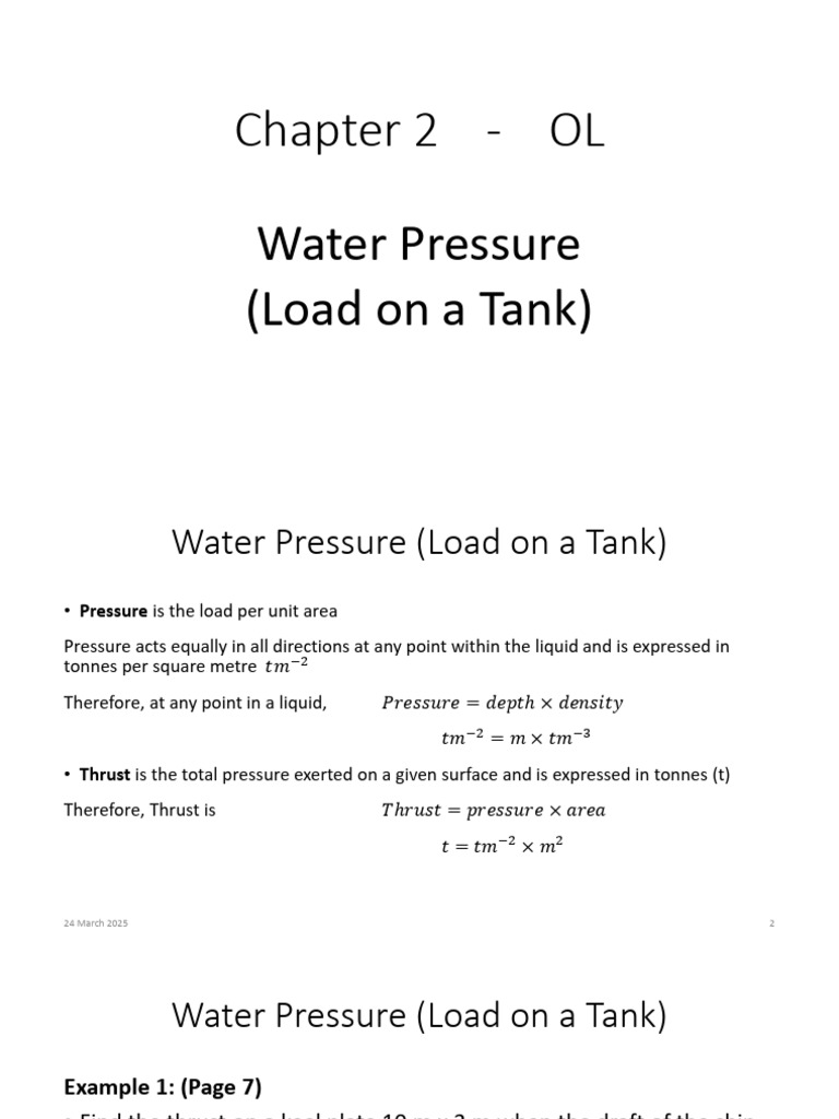 2 Chapter 2 Water Pressure - Load On Tanks PRESENTATION | PDF | Pressure