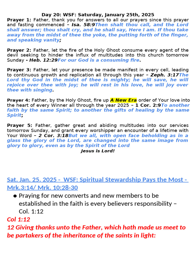 WSF Prayers and Word Week 3 25th Jan 2025 | PDF | Glory (Religion) | Holy Spirit