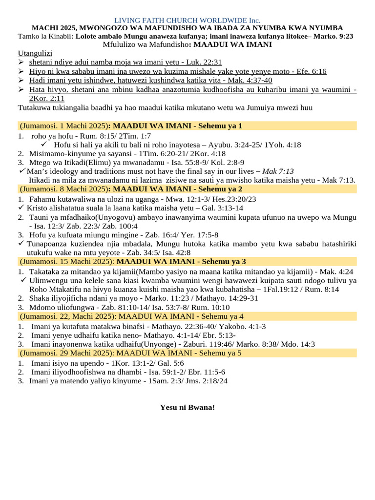 WSF March 2025 WSF English & Swahili Teaching | PDF