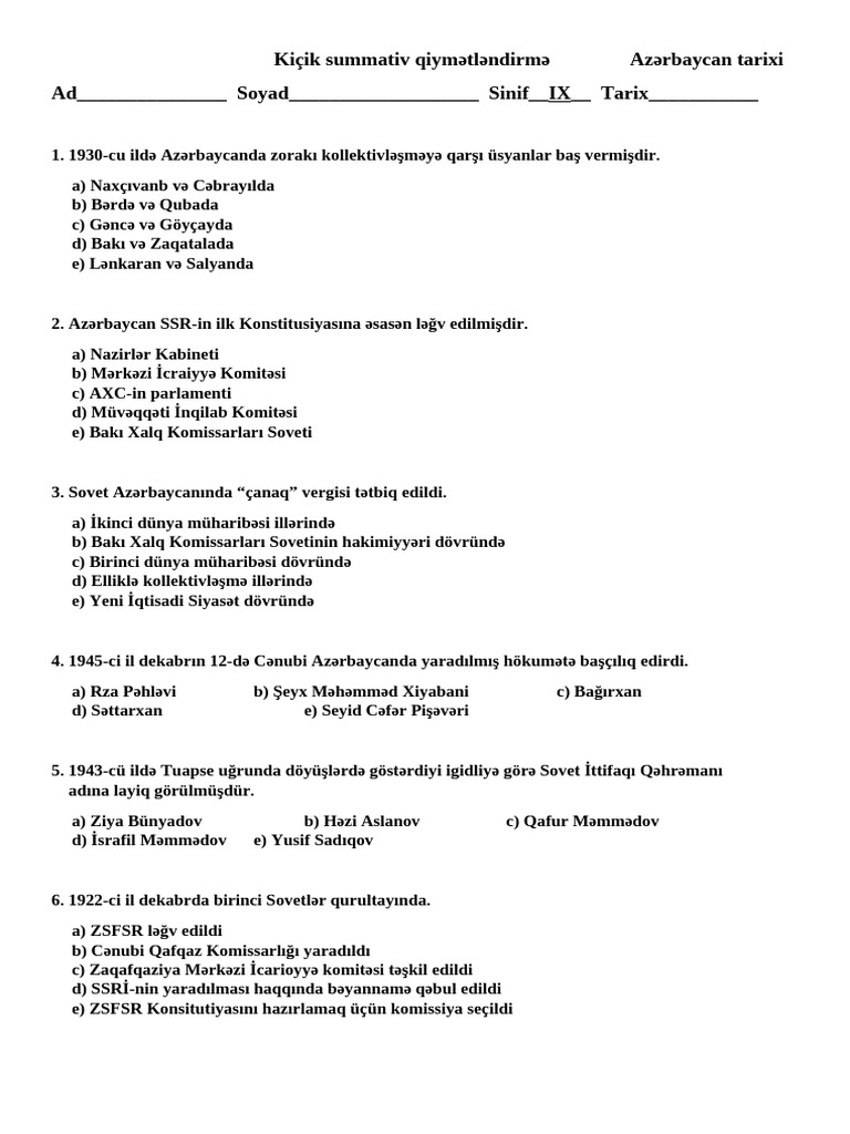 9 sinif Az Tarixi | PDF