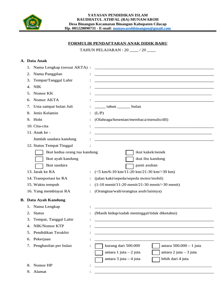 Formulir Pendaftaran Siswa Baru 2025 | PDF