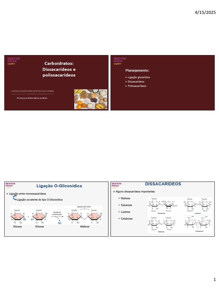 Aula 8 - Carboidratos - Dissacarídeos e Polissacarídeos | PDF ...