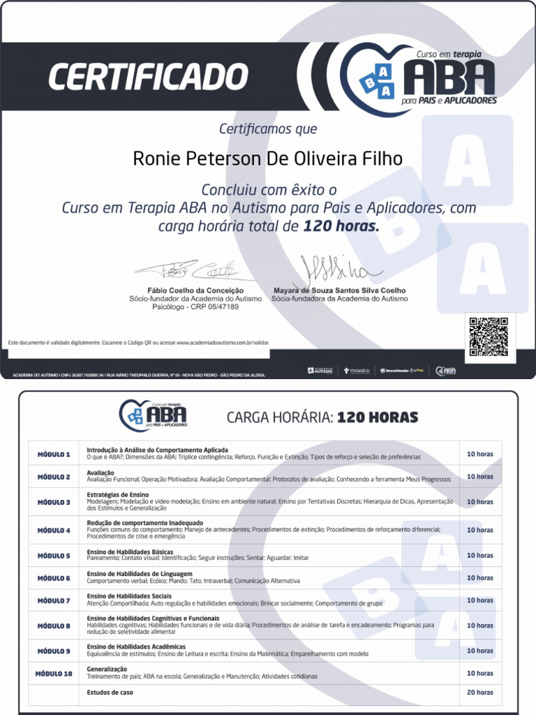Certificado Teorico ABA | PDF