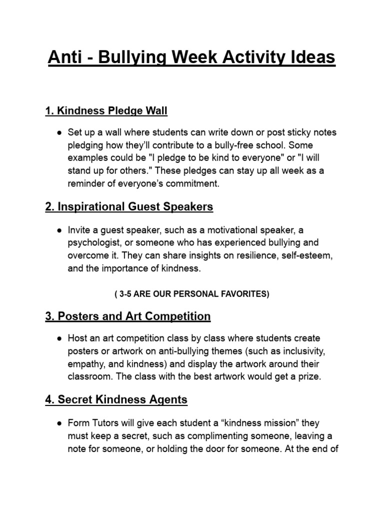 Engaging Activities for Anti-Bullying Week | PDF