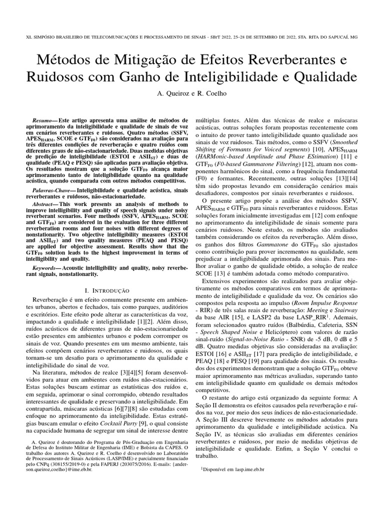 Metodos de Mitigacao de Efeitos Reverberantes e Ruidosos Com Ganho de ...