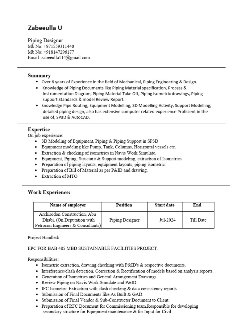 Zabee Ulla Piping Designer SP3D | PDF | Computing