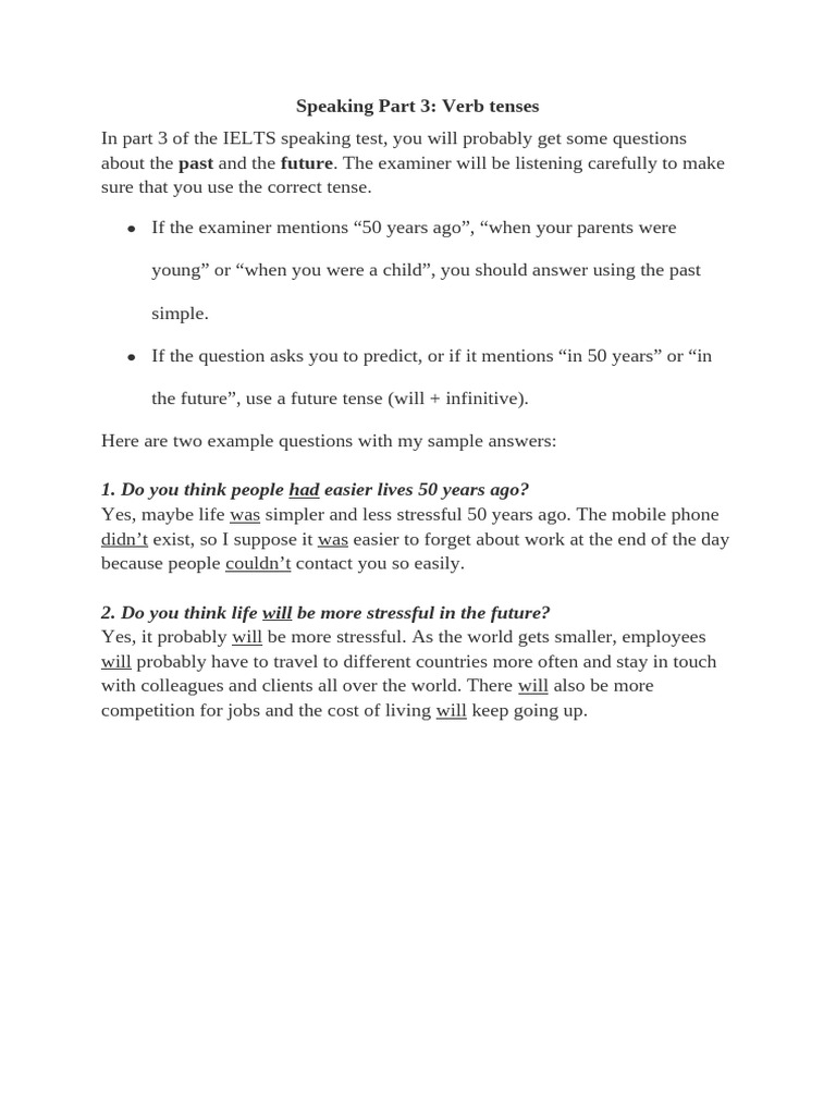 Speaking Part 3 - Verb Tenses | PDF