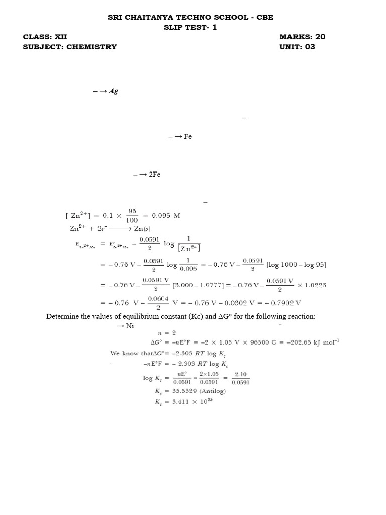 Unit - 03 Slip Test - 1.chai - Key | PDF | Redox | Rust
