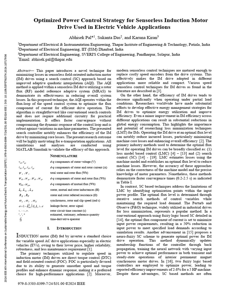 Optimized Power Control Strategy For Sensorless Induction Motor Drive Used in Electric Vehicle ...