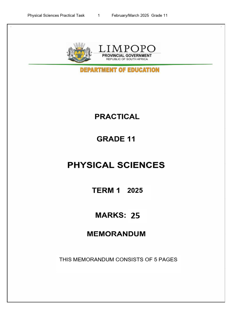 Gr 11 Term 1 Practical 2025 Memorandum Bilingual | PDF | Force | Mass