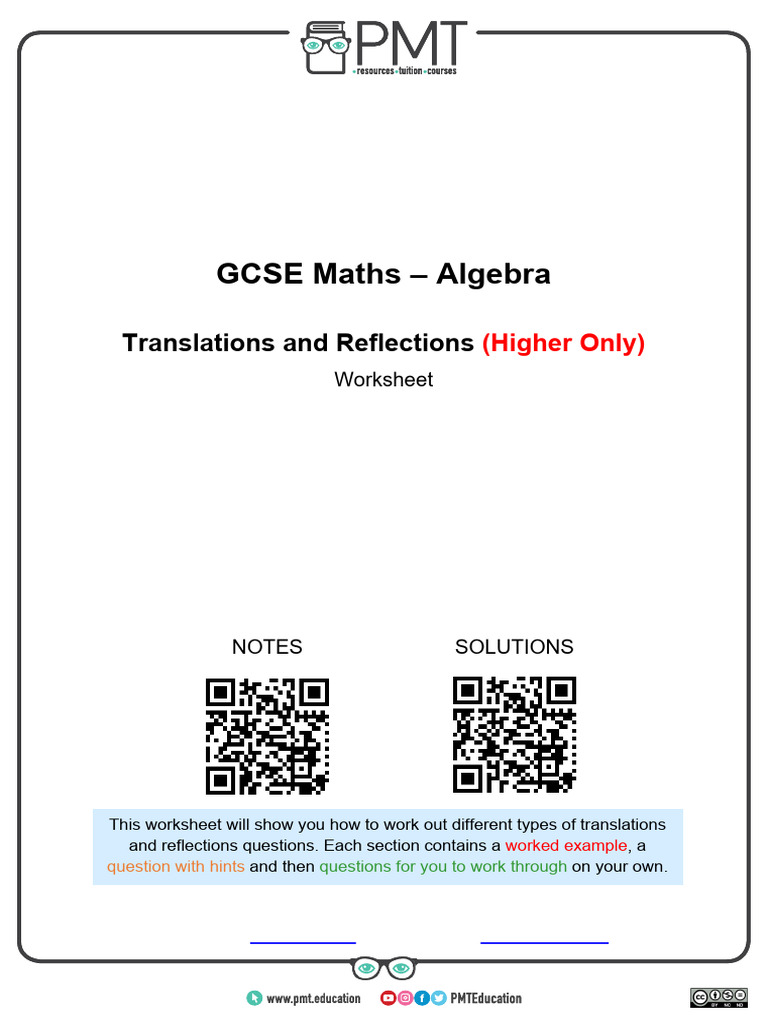GCSE Maths: Algebra Translations & Reflections Worksheet | PDF ...