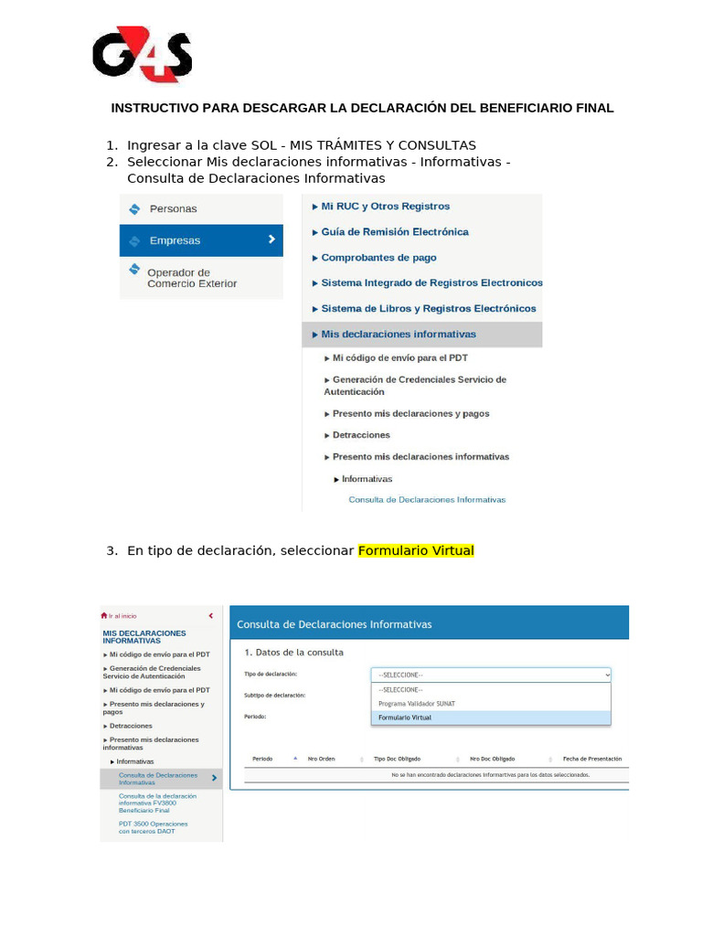INSTRUCTIVO PARA DESCARGAR LA DECLARACIÓN DEL BENEFICIARIO FINAL | PDF