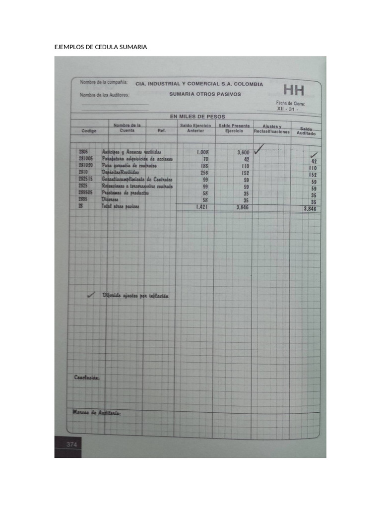 Ejemplos Cedula Sumaria Ajustes Hallazgos | PDF