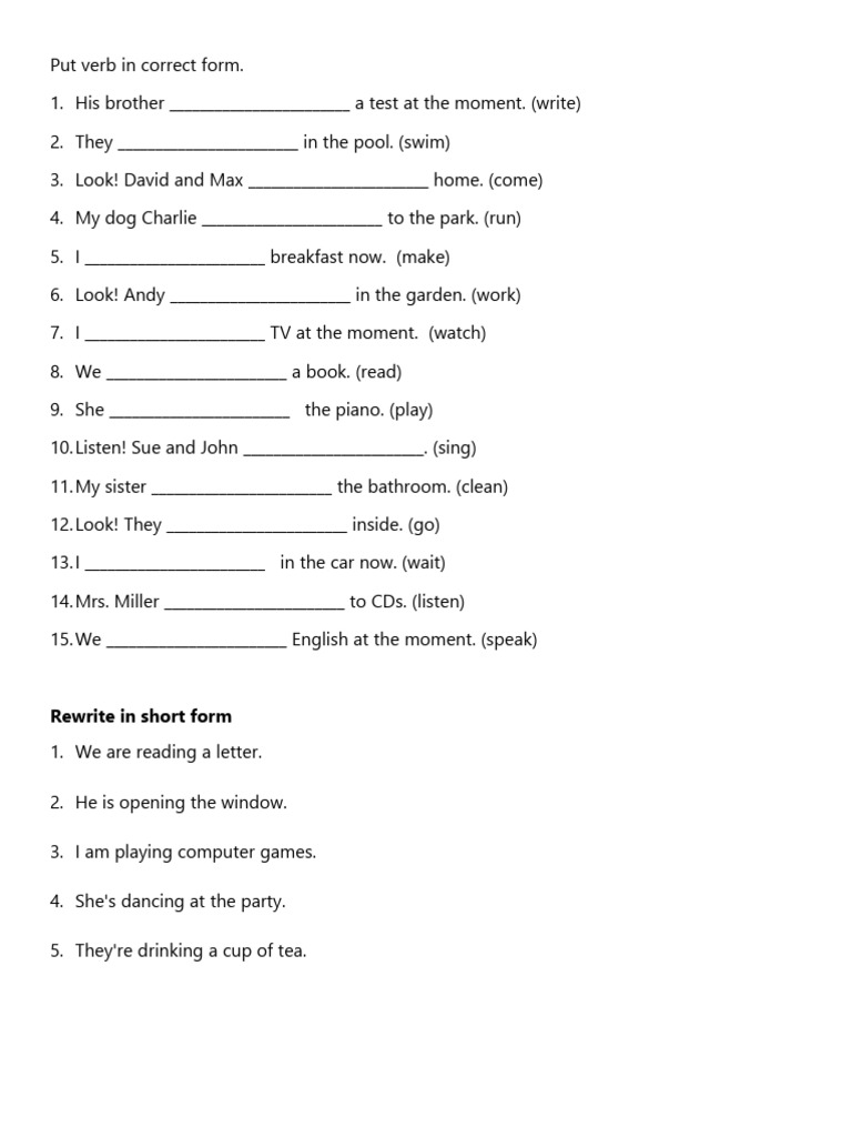 Present Continuous practice | PDF