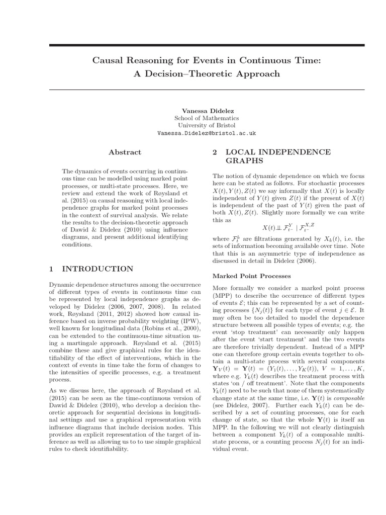 Causal Reasoning for Events in Continuous Time, A Decision–Theoretic Approach | PDF | Causality ...