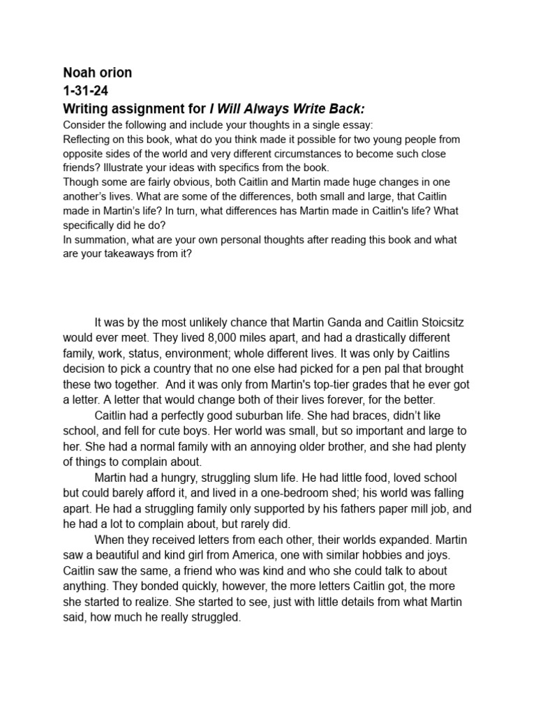 I Will Always Write Back Essay | PDF